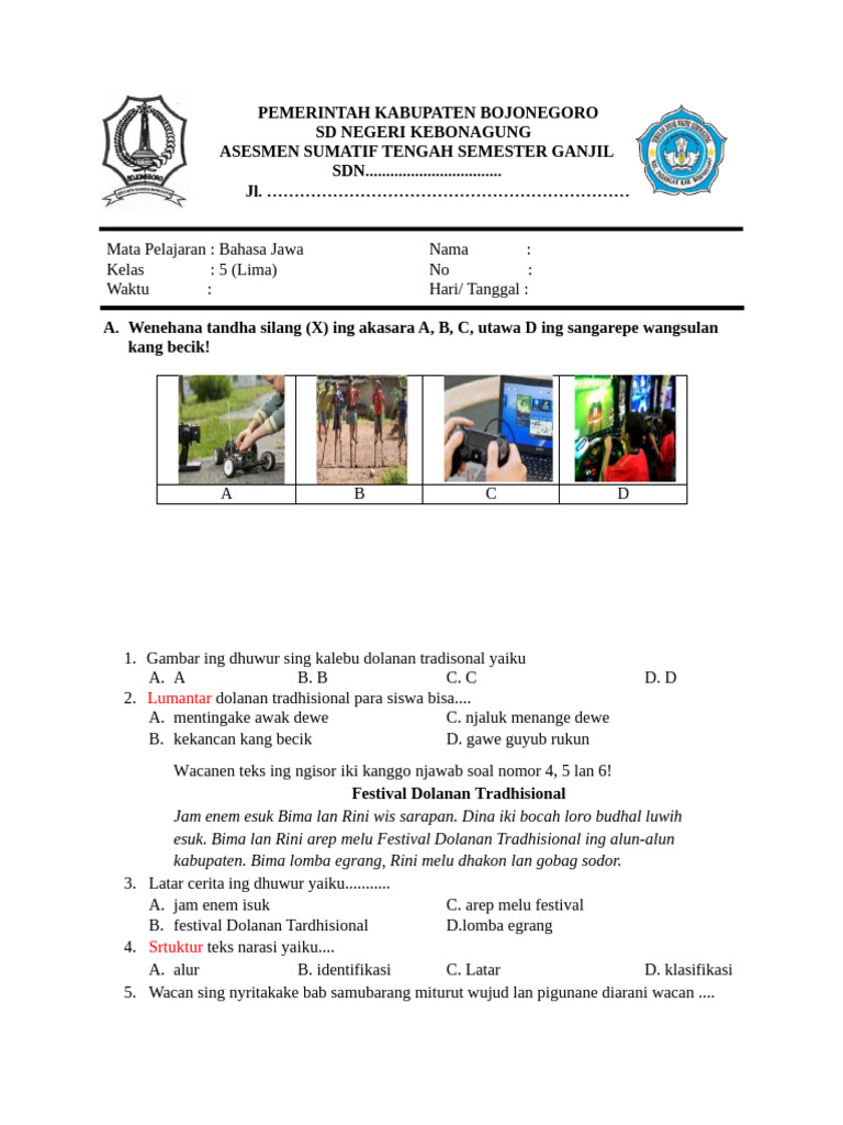 soal sts bahas jawa kelas 5 2024 | PDF