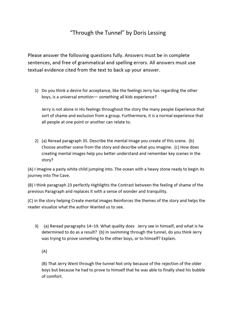 Through_the_Tunnel_Questions | PDF