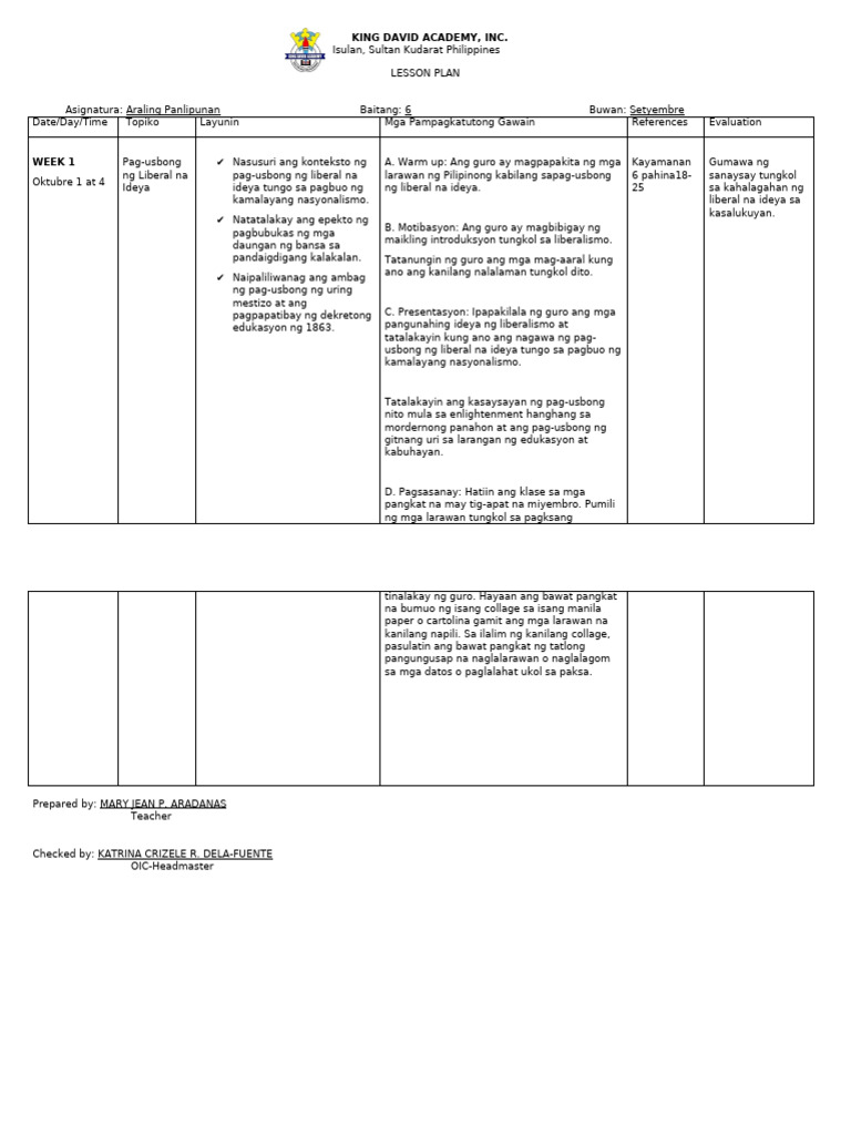 Lesson Plan September 2024 | PDF