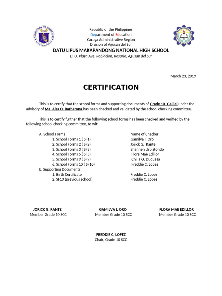 Certification For Checking | PDF