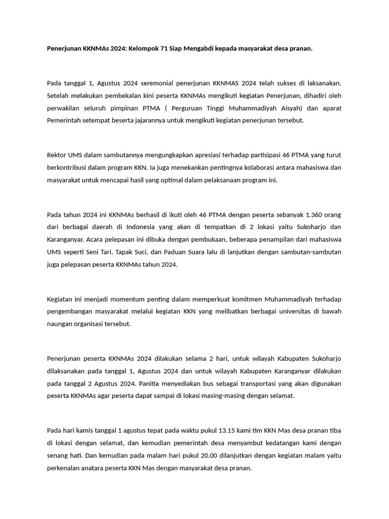 Penerjunan KKNMAs 2024 | PDF