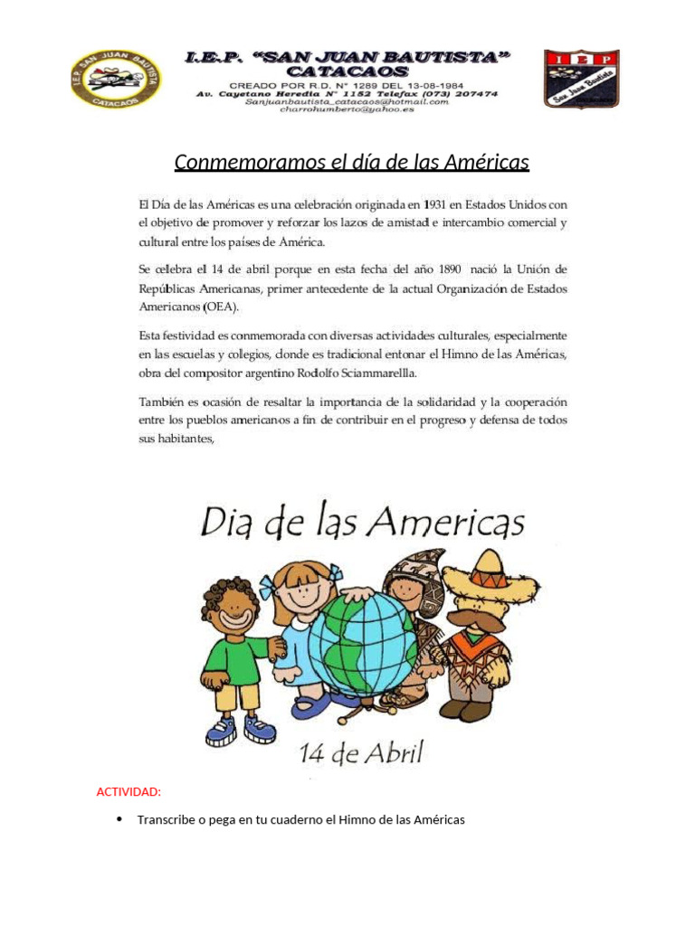 Dia de Las Americas 5to | PDF