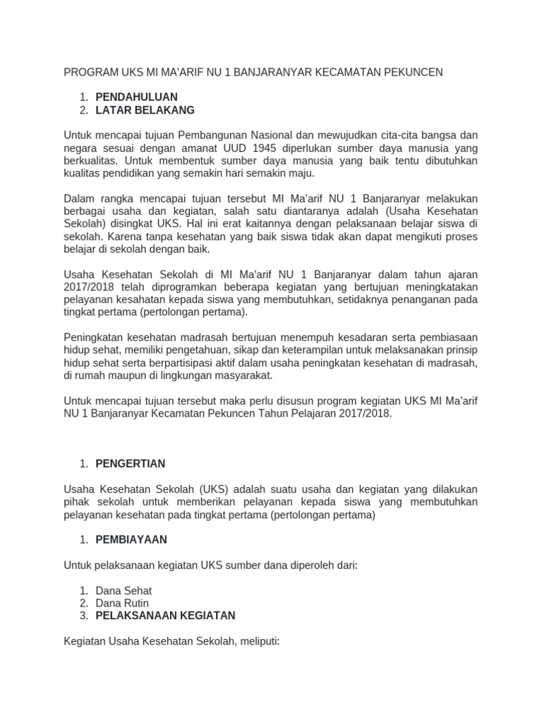 Contoh PROGRAM UKS MI SD | PDF | Pengembangan Diri | Sains & Matematika