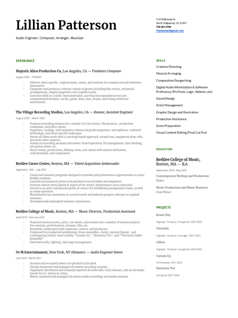 Resume Lillian Patterson | PDF