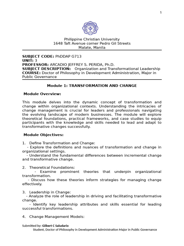 Module 1 Transformation and Change | PDF | Change Management | System