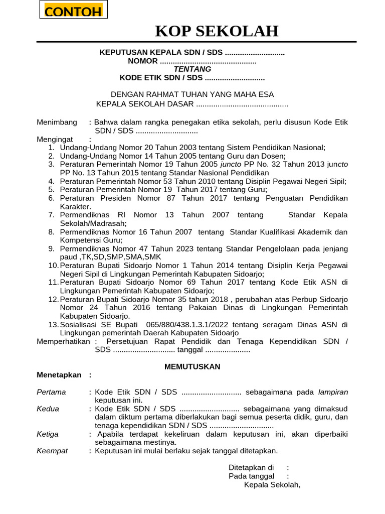 WARSITI_DRAFT KODE ETIK SEKOLAH 2024 | PDF