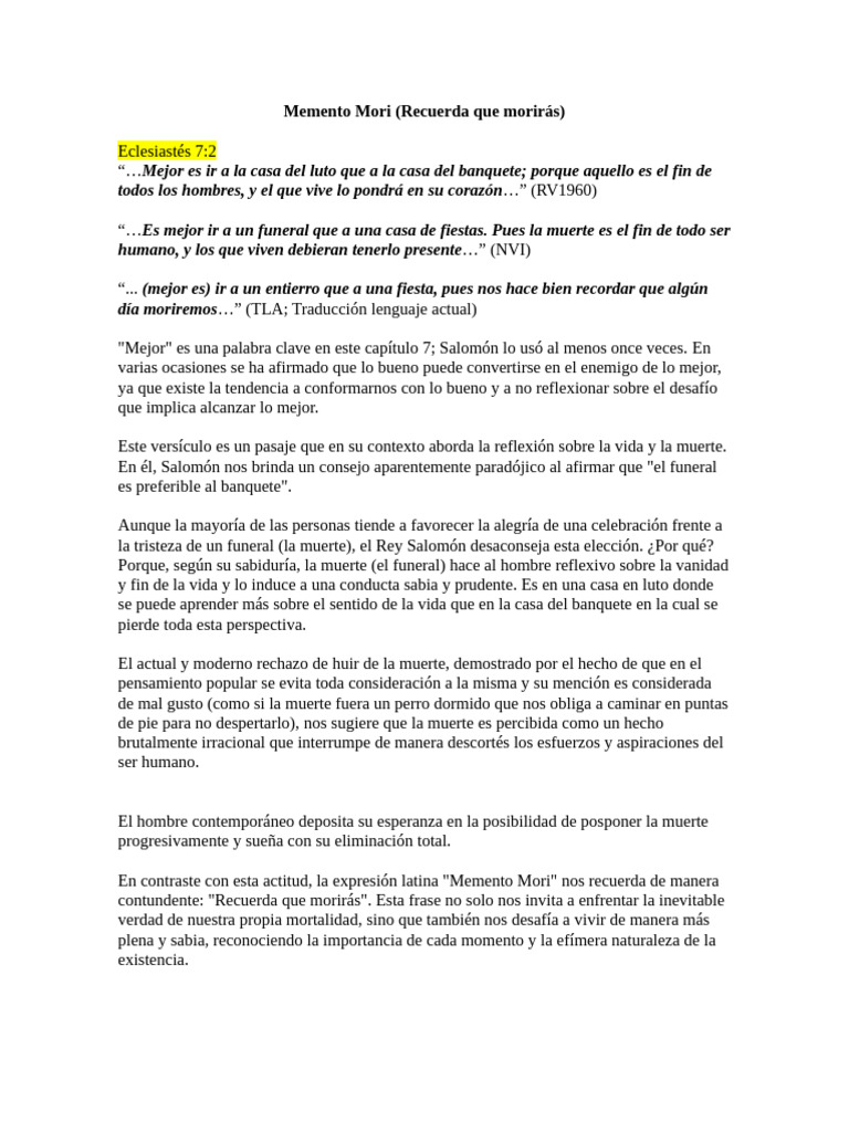 1.- Memento Mori (Recuerda que morirás) 22-12-2023 | PDF