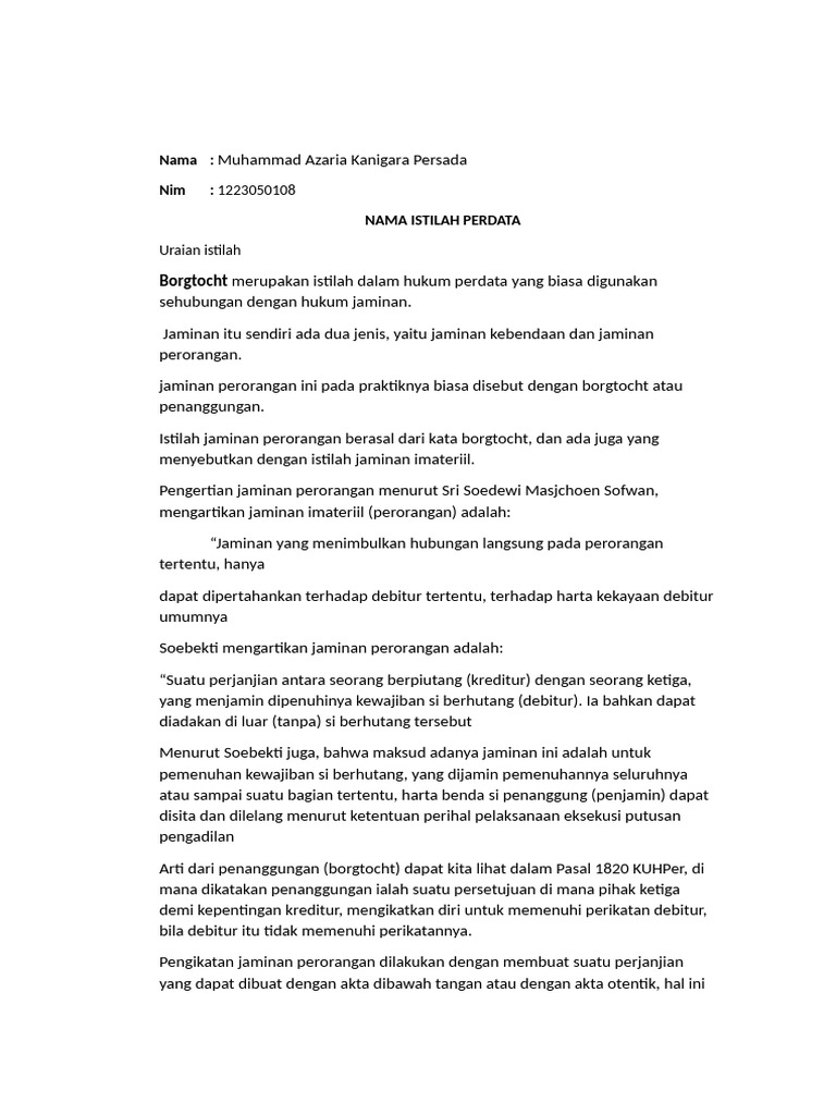 Muhammad Azaria Kanigara - Borgtocht | PDF