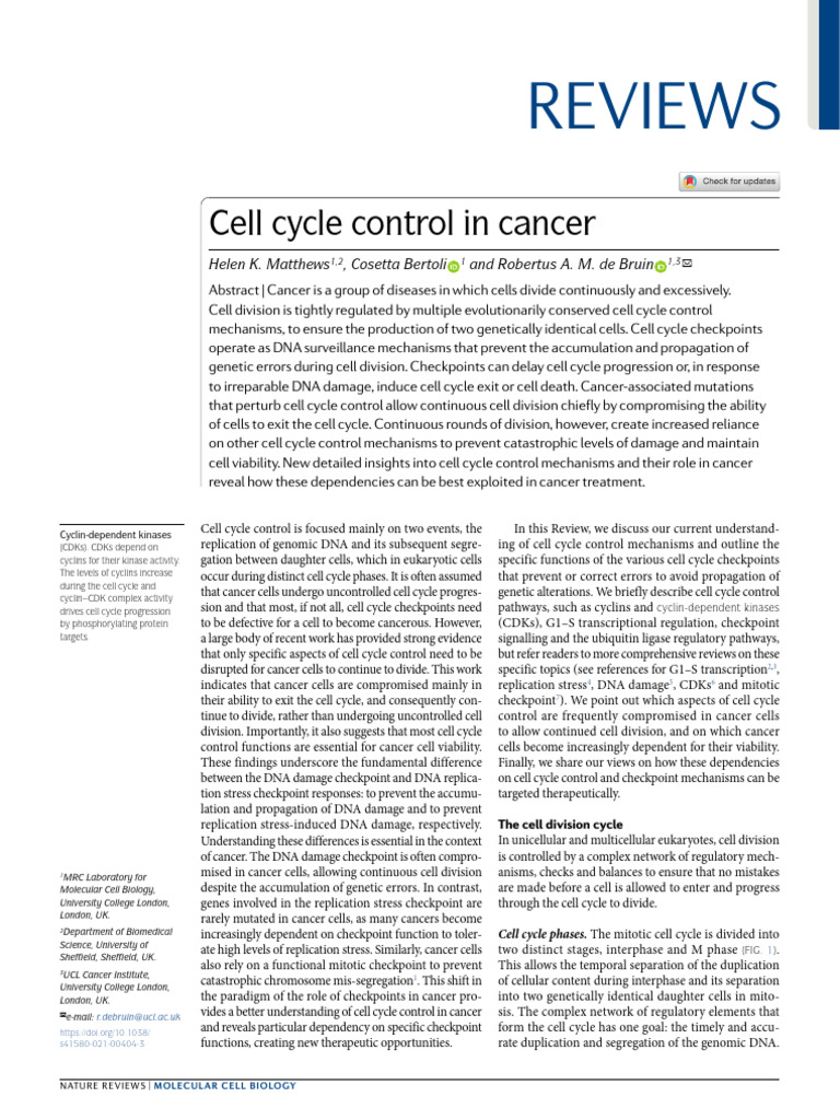 Cell Cycle Control In. Cancer | PDF