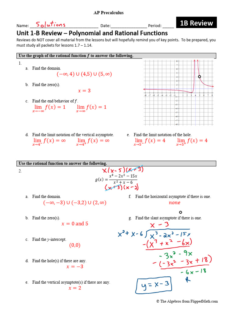 Appc Unit 1b Review Solutions | PDF | Asymptote | Function (Mathematics)