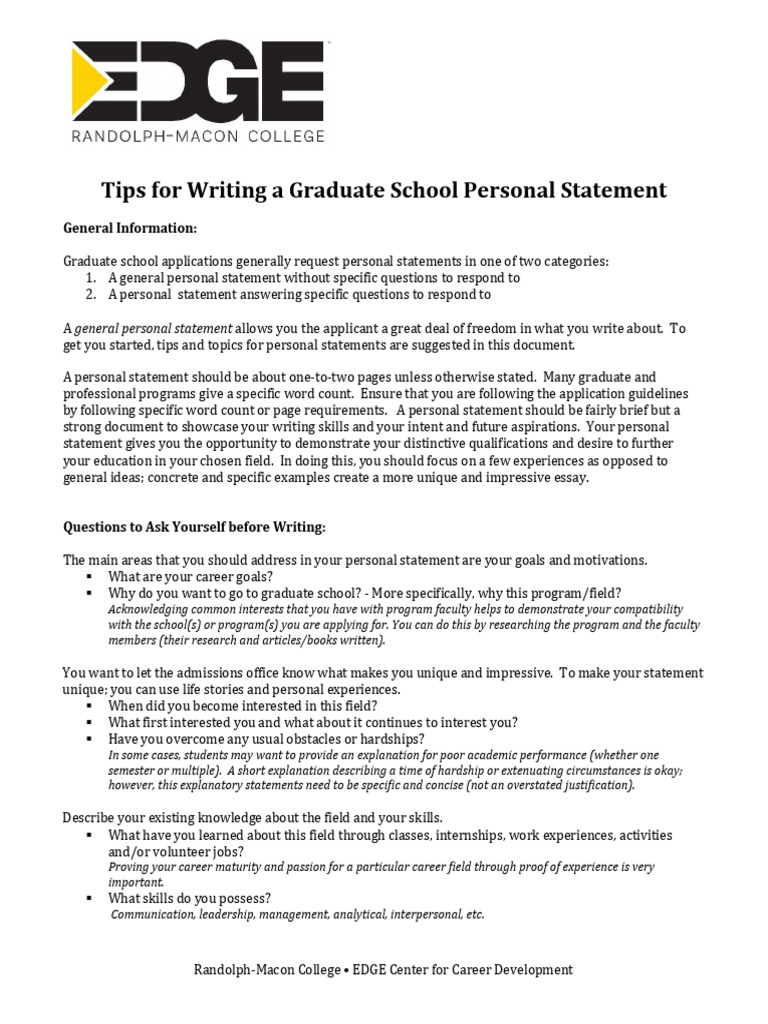 Tips for Writing a Grad School Personal Statement | PDF