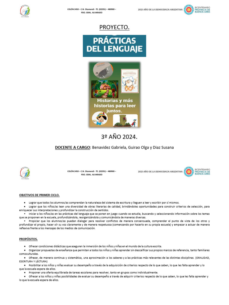 PROYECTO Semestral 2024 3° Año PDL | PDF