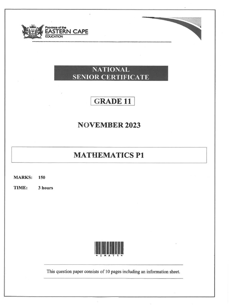 2023 Grade 11 Maths November Paper 1 | PDF