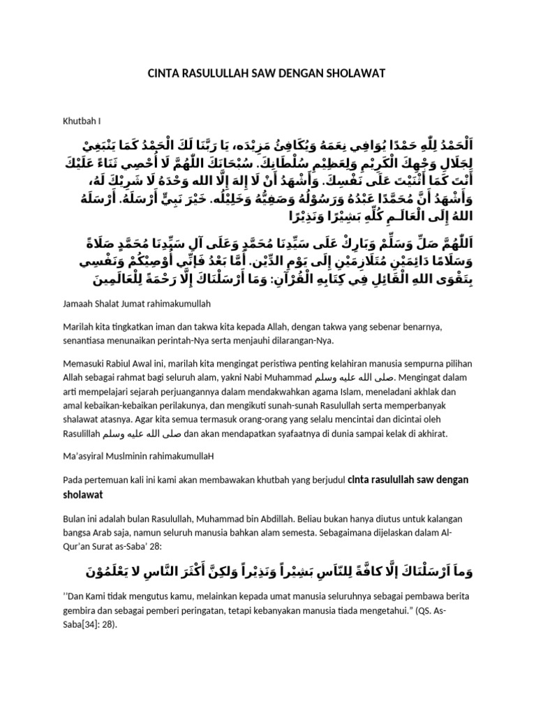 Khutbah CINTA RASULULLAH SAW DENGAN SHOLAWA1 | PDF