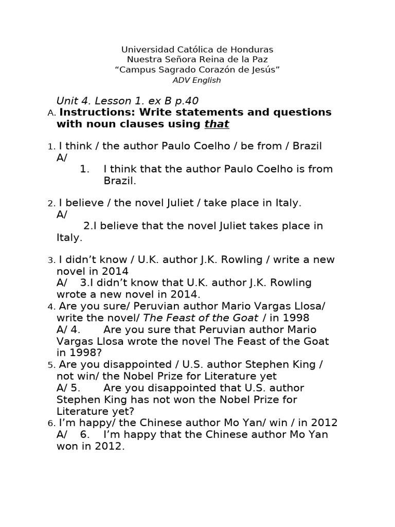 Unit 4 Lesson 1 Ex B P40docx Pdf 