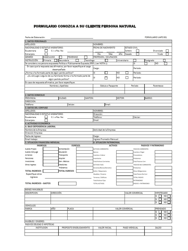 Conozca A Su Cliente Persona Natural Samangos | PDF