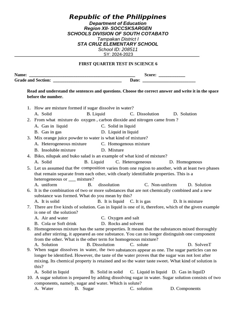 Pt_science 6_q1 Sy 24-25 | PDF