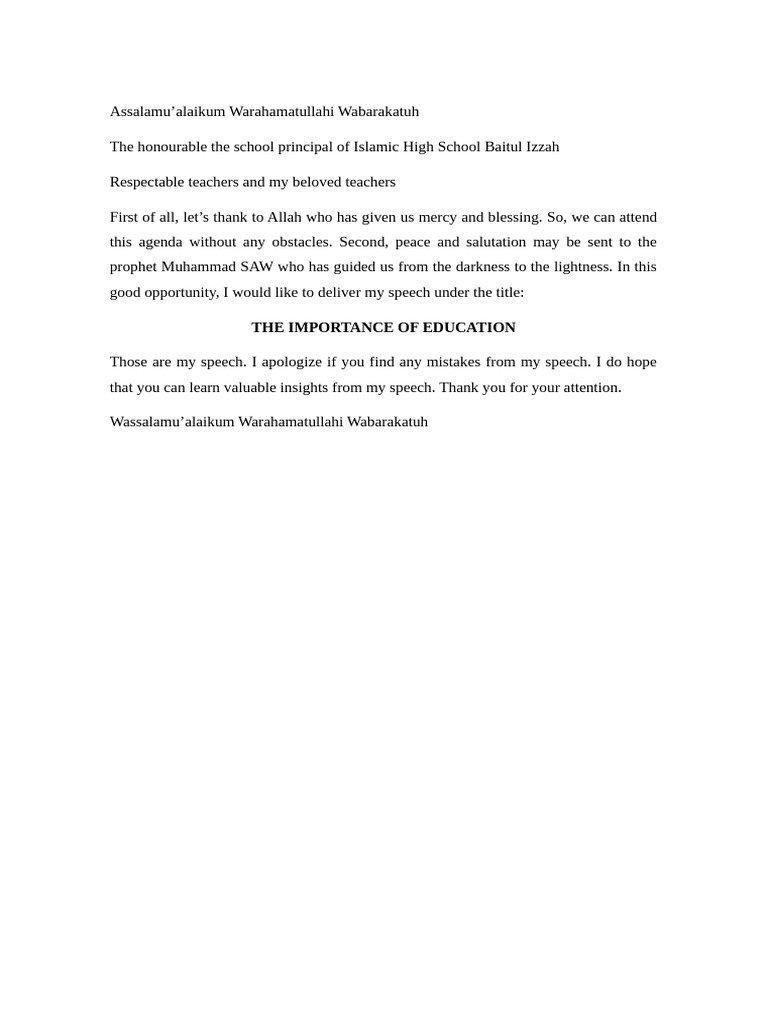 Contoh Teks Pidato Bahasa Inggris - English Speech | PDF