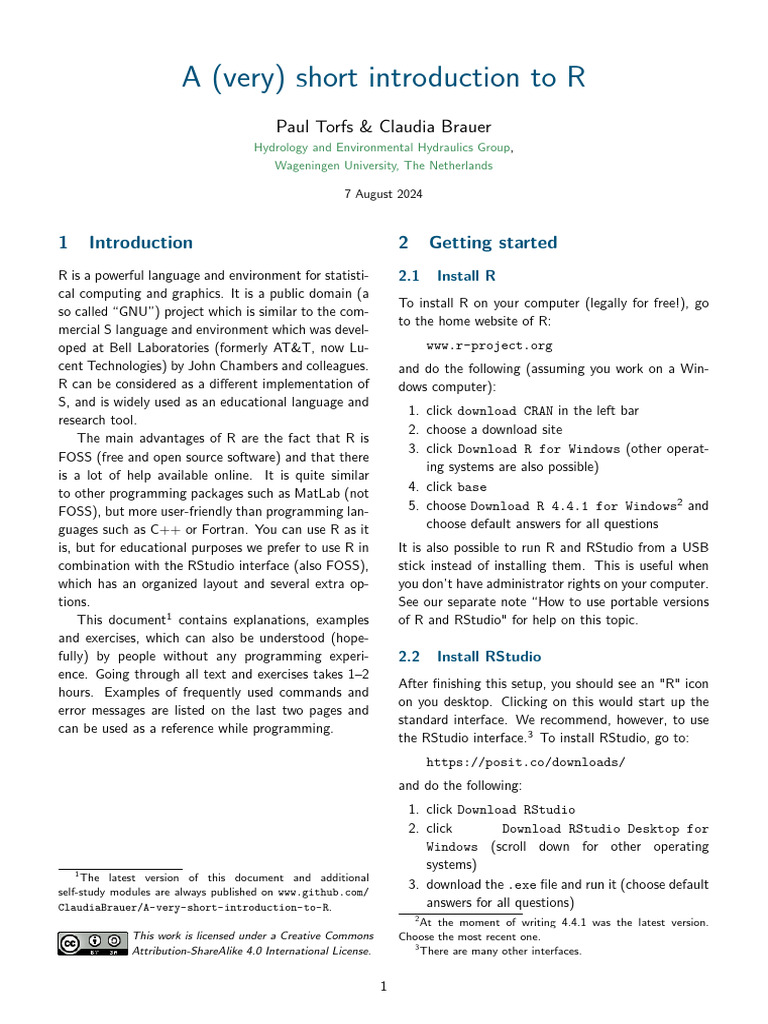 A (Very) Short Introduction To R | PDF