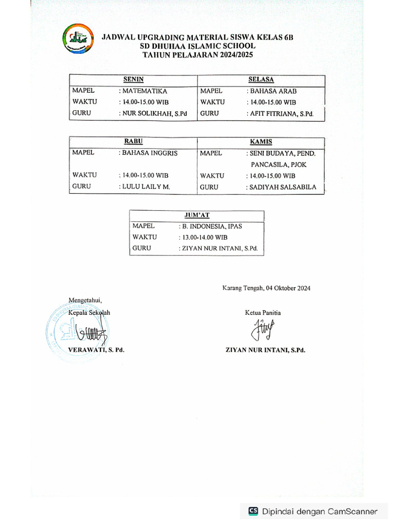 Jadwal UM Kelas 6B | PDF