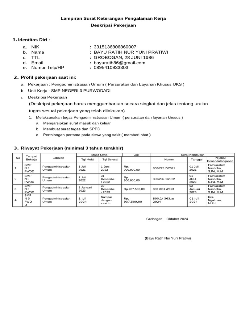 Lampiran Surat Keterangan Pengalaman Kerja | PDF