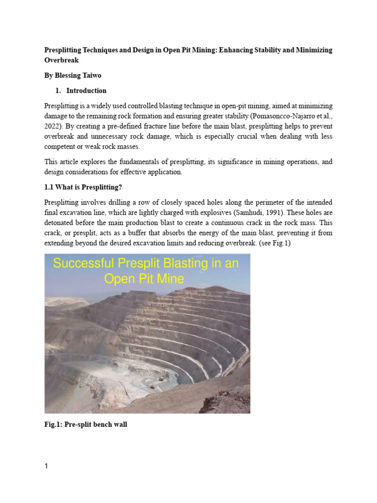 Presplitting Techniques and Design Open Pit Mine | PDF | Fracture | Mining