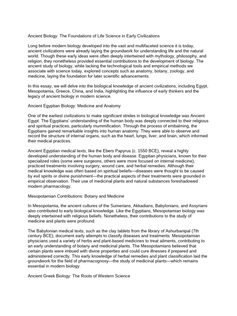 Ancient Biology - The Foundations of Life Science in Early ...