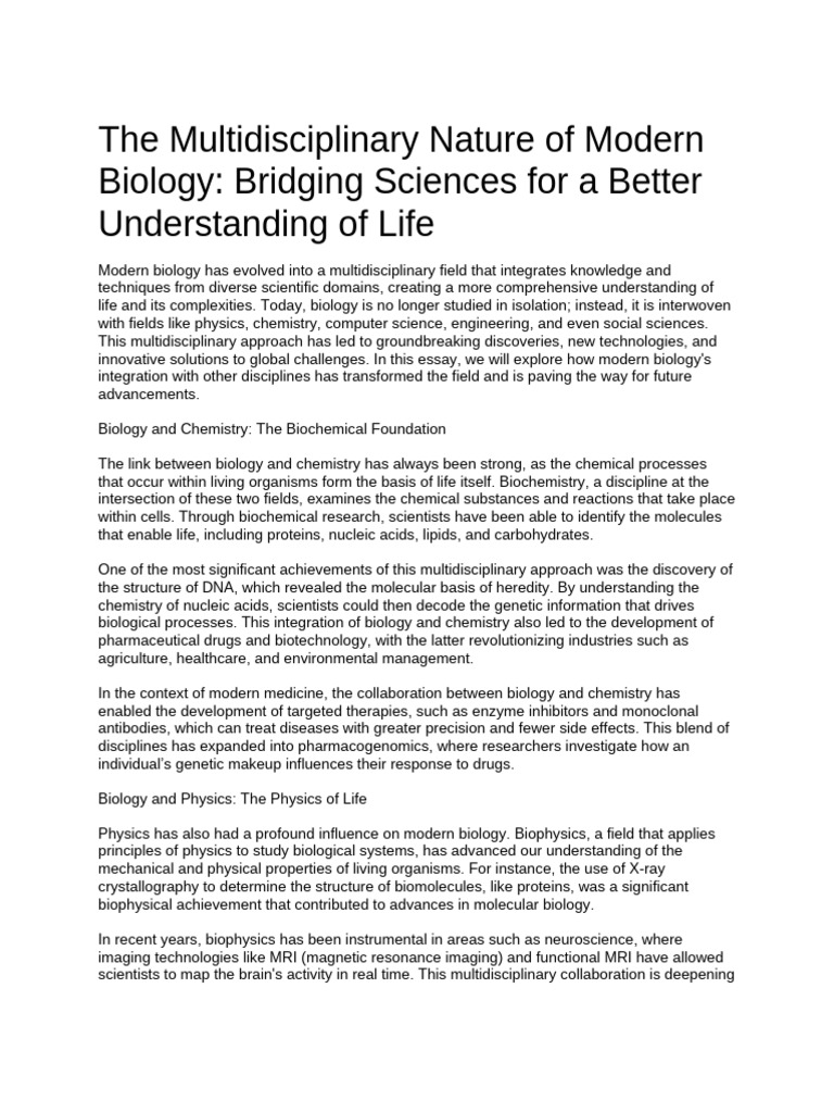 The Multidisciplinary Nature of Modern Biology - Bridging Sciences For A Better Understanding of ...