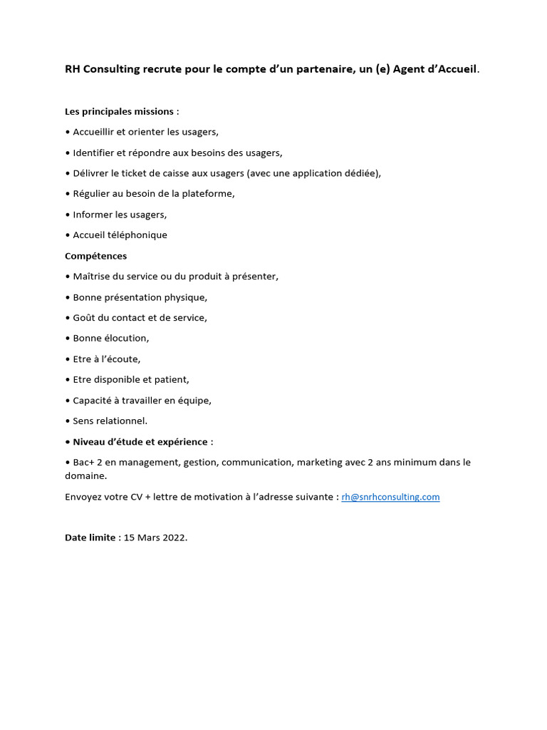 Recrutement D'un Agent D'accueil | PDF