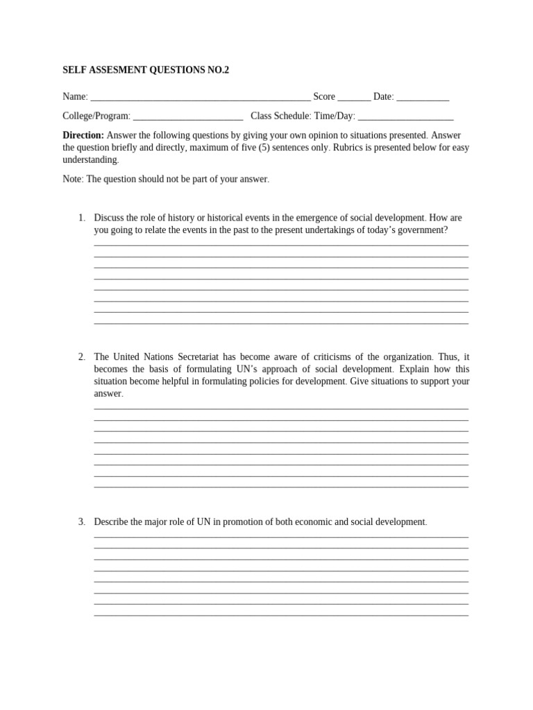 SELF ASSESMENT QUESTIONS NO. 2 | PDF