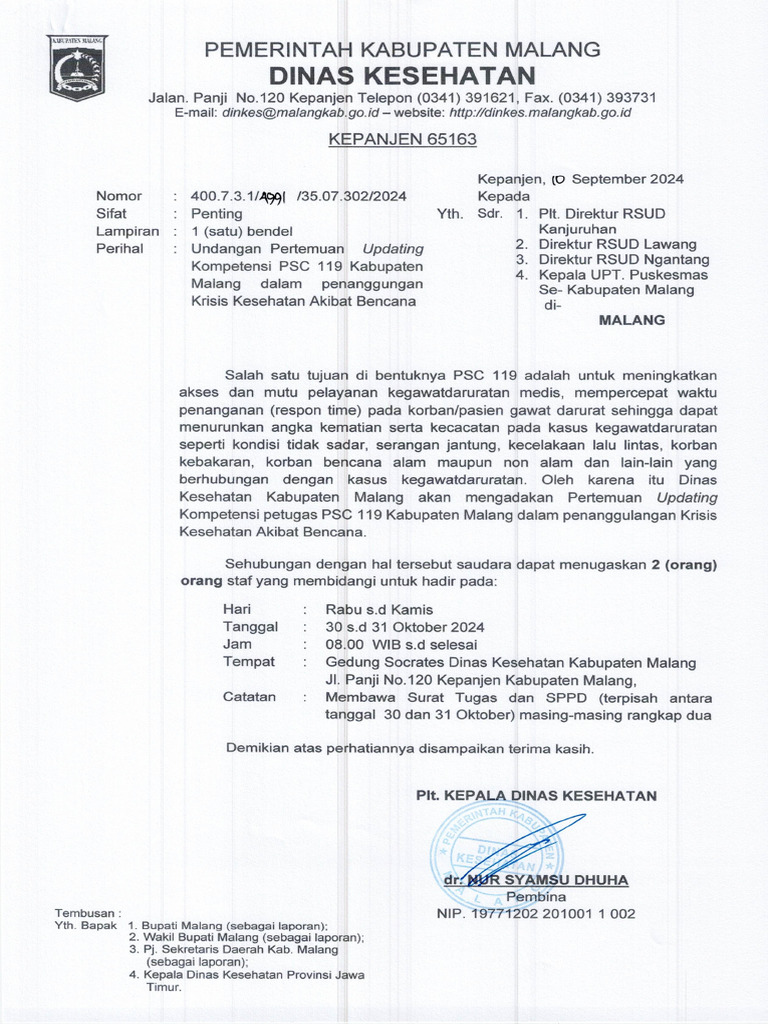 Surat Undangan Pertemuan Updating Kompetensi PSC 119 | PDF