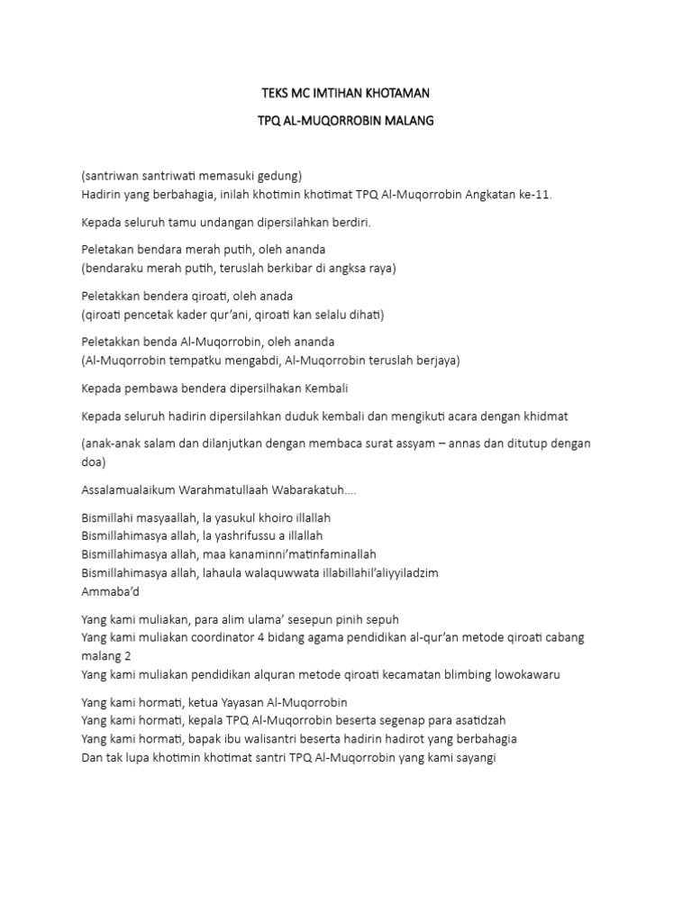 TEKS MC IMTIHAN KHOTAMAN Ke 11 | PDF