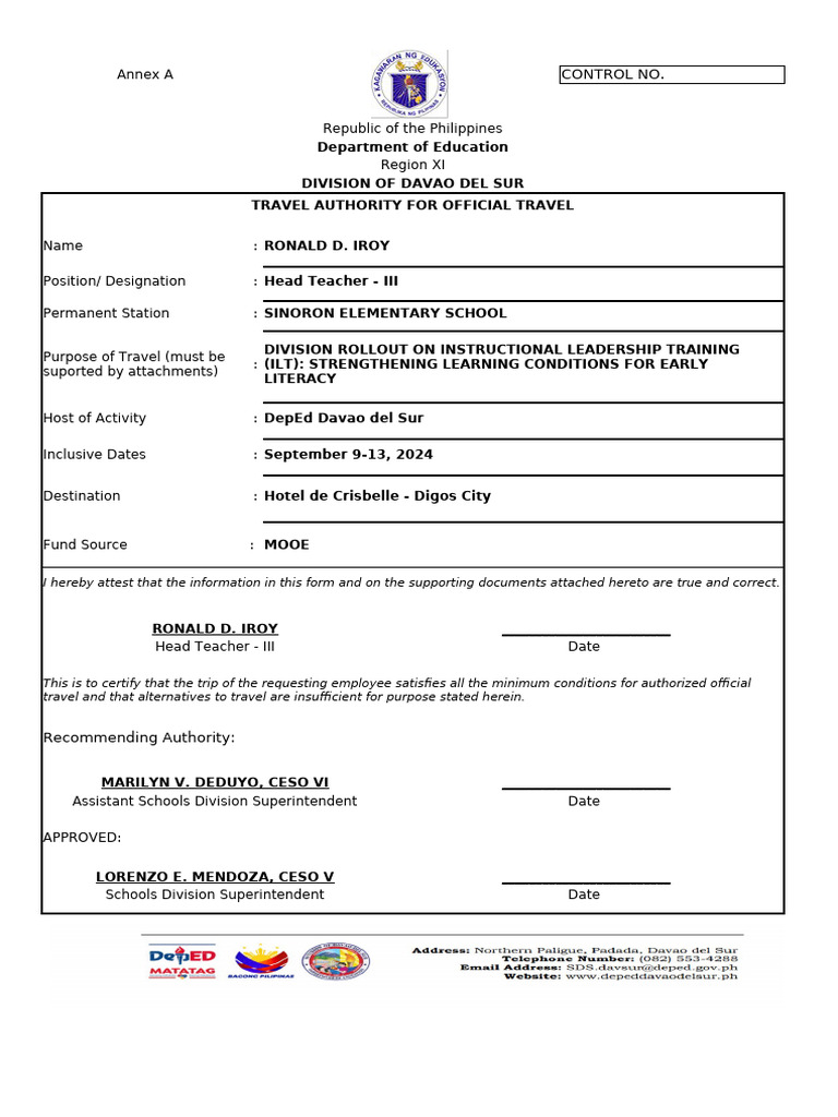 Authority To Travel ILT | PDF