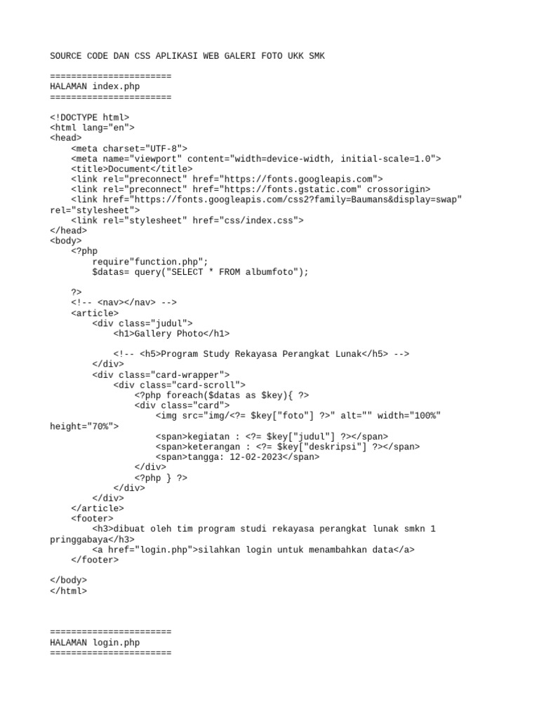 Source Code Dan Css Aplikasi Galeri Foto | PDF