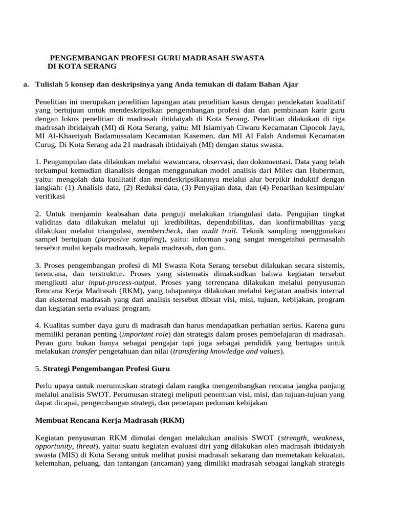 Analisa Bahan Ajar KB 4 Pengembangan Profesi Guru Madrasah Swasta | PDF