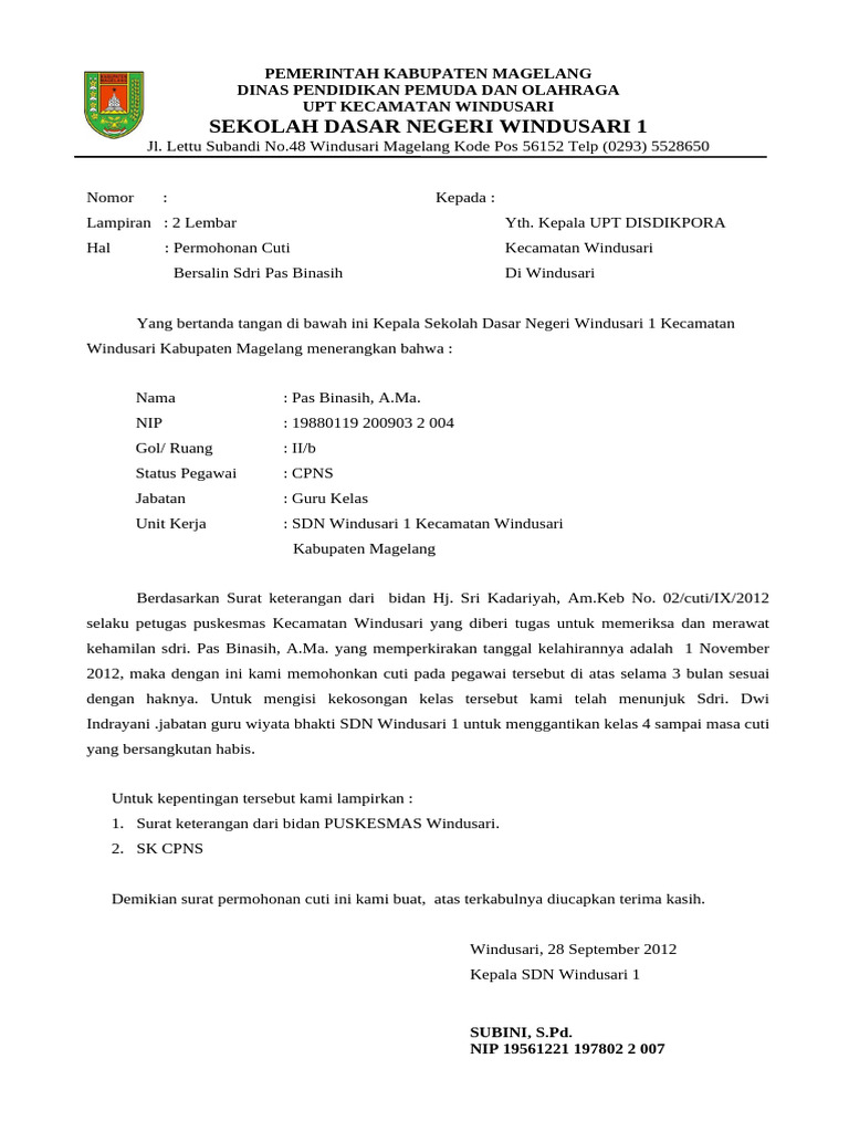 SURAT CUTI Word 2003 | PDF