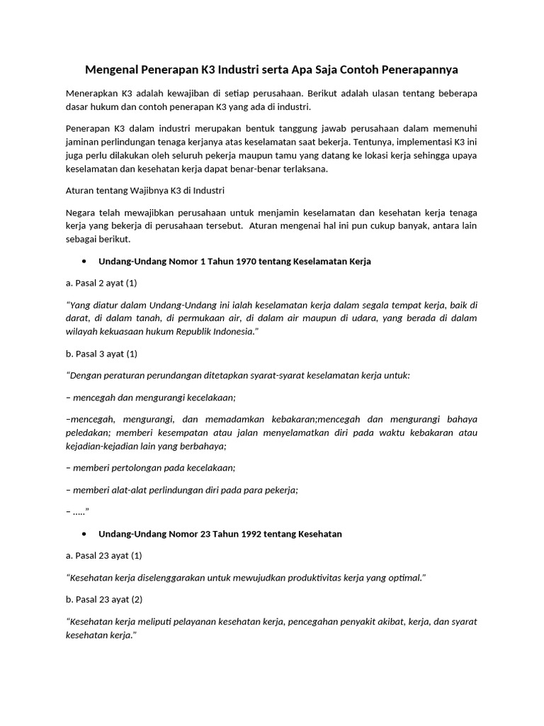 Mengenal Penerapan K3 Industri serta Apa Saja Contoh Penerapannya | PDF