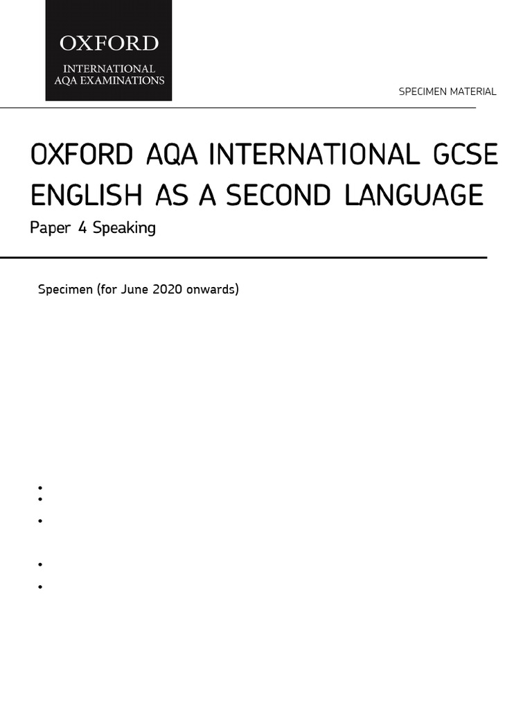 9280 International Gcse English As A Second Language Speaking Teachers Booklet | PDF