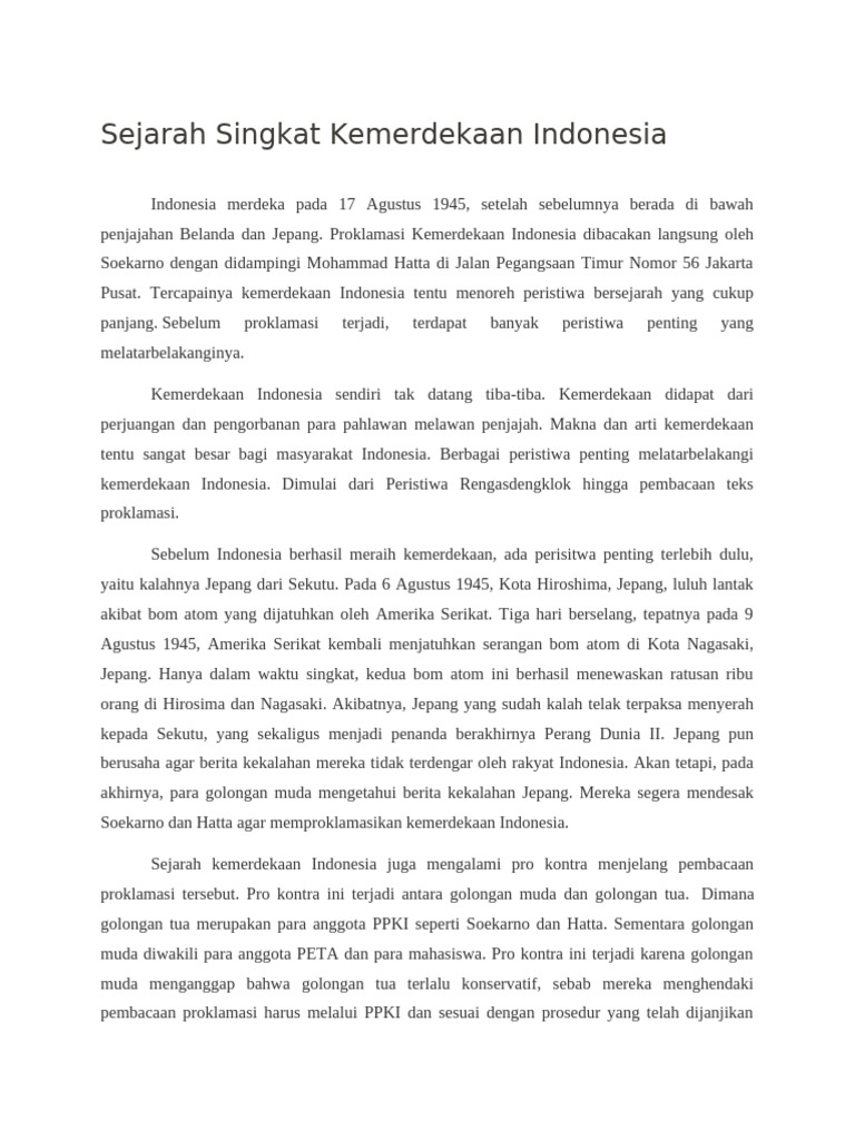 Sejarah Singkat Kemerdekaan Indonesia | PDF
