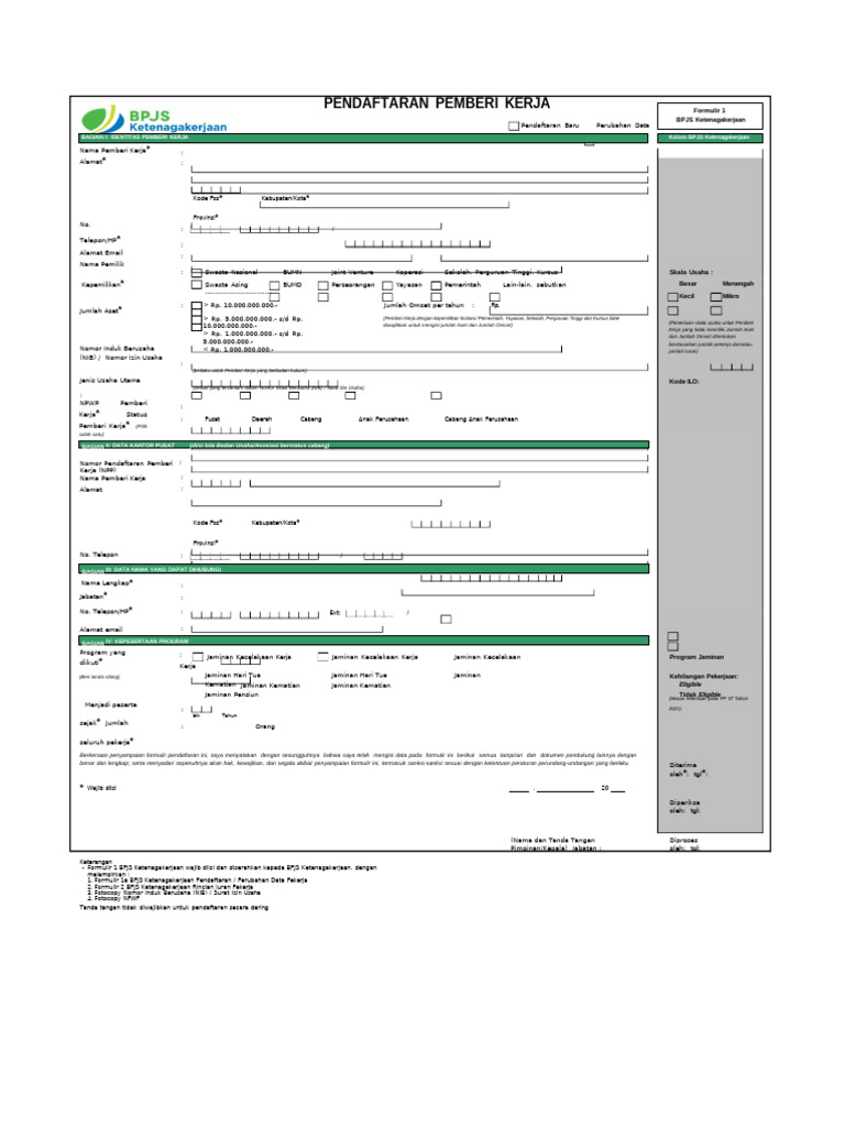 Formulir 1 BPJS Ketenagakerjaan | PDF