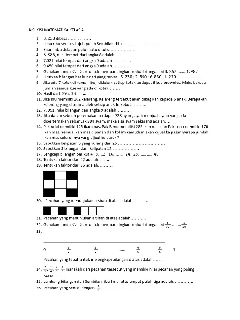 Kisi Kisi Matematika Kelas 4 | PDF