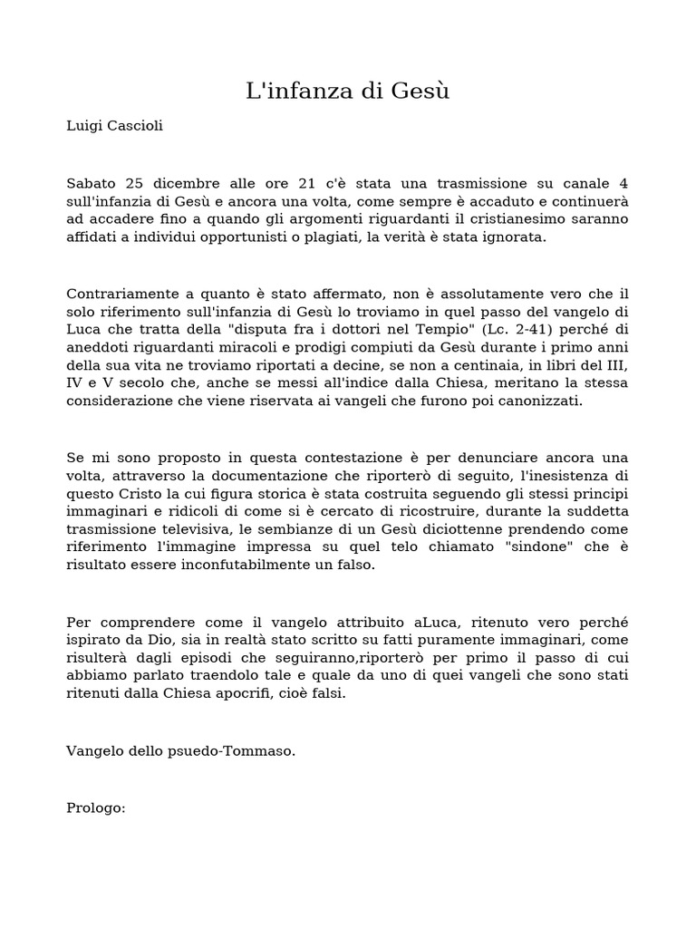 Infanzia Di Gesu' | PDF