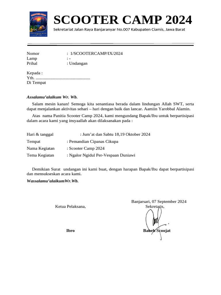 Surat Undangan SCOOTER CAMP | PDF