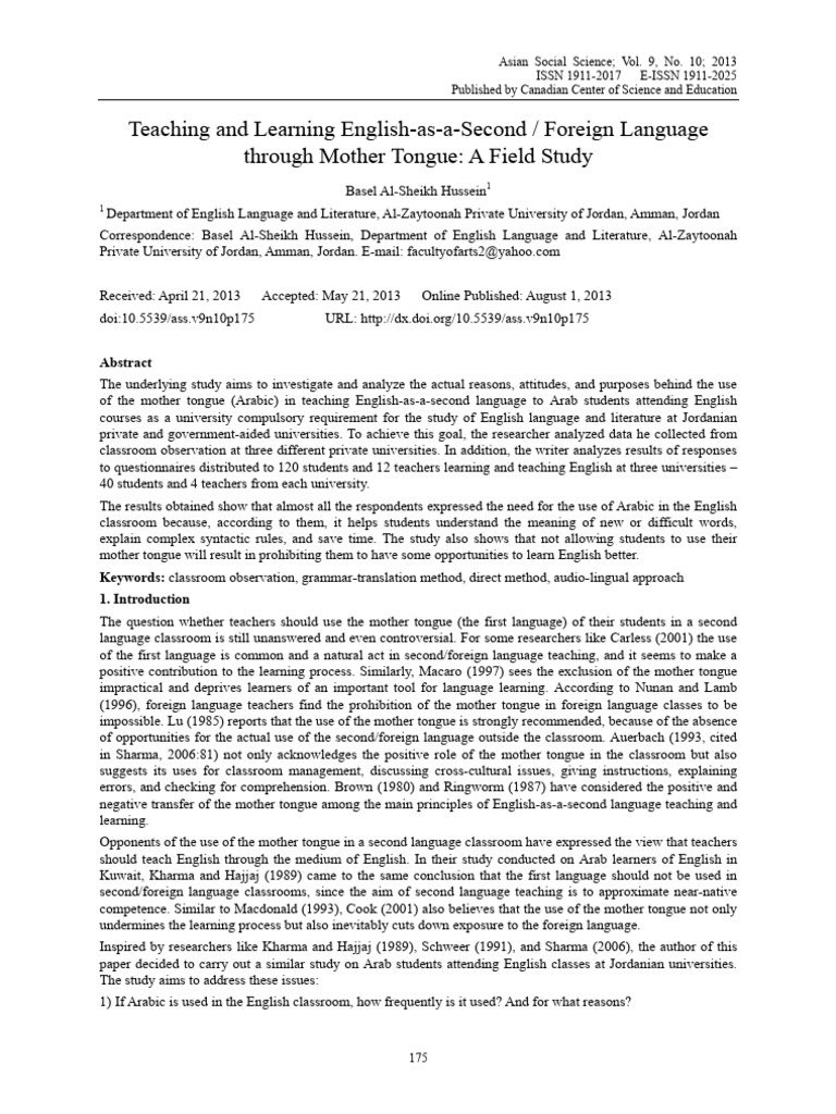 Mother Tongue Teaching English | PDF