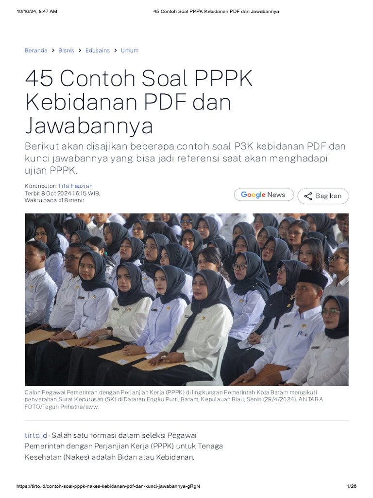 45 Contoh Soal PPPK Kebidanan PDF Dan Jawabannya | PDF