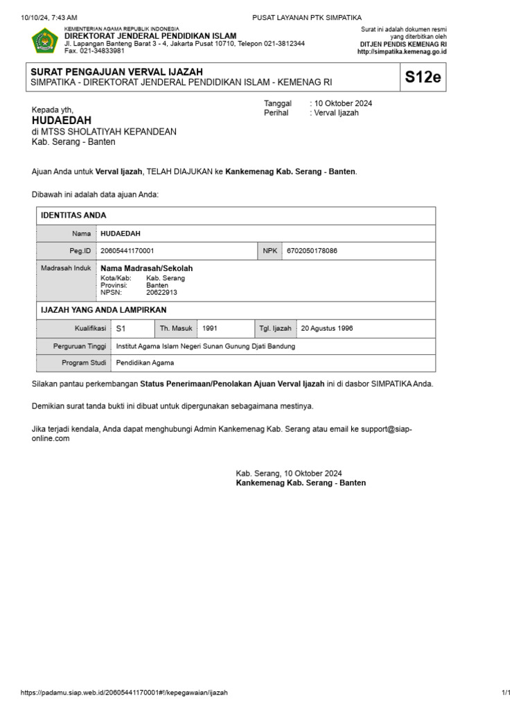 Ajuan Verval S1 Hudaedah | PDF