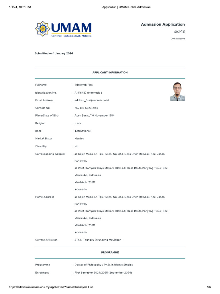 Application _ UMAM Online Admission | PDF