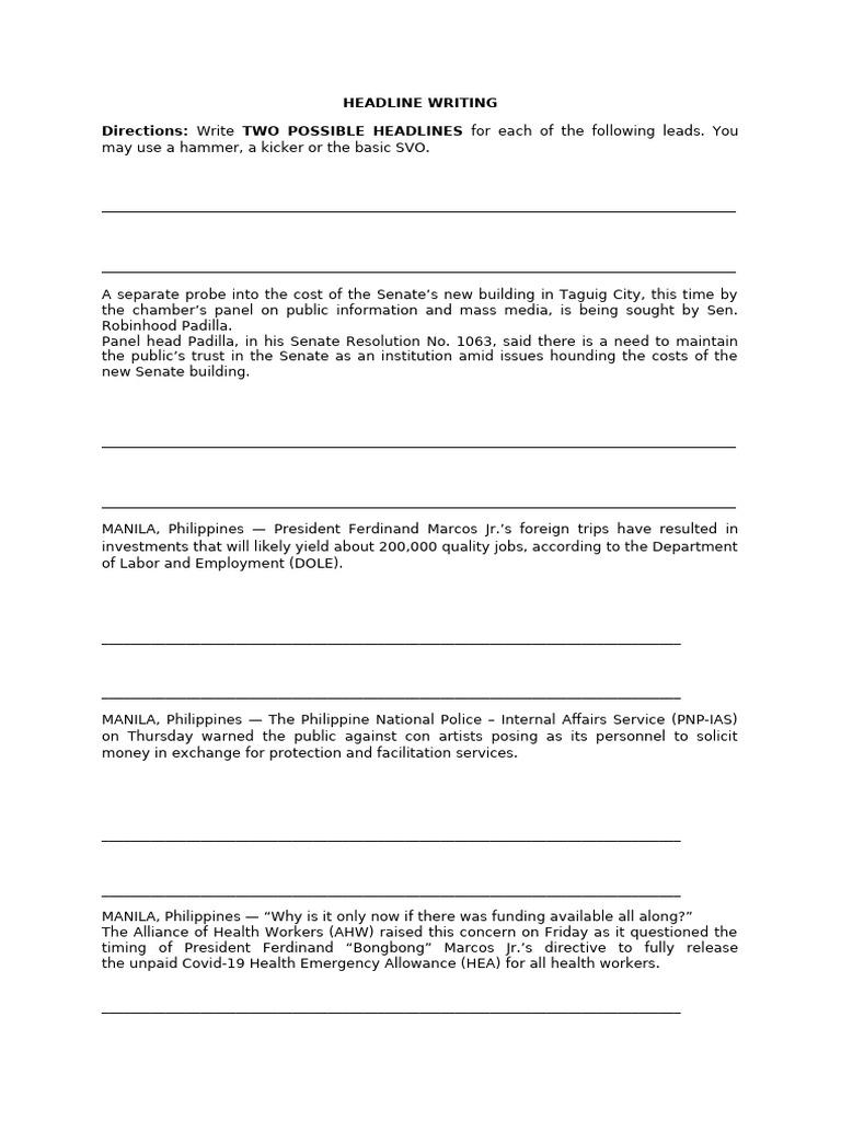 HEADLINE WRITING_2024 | PDF