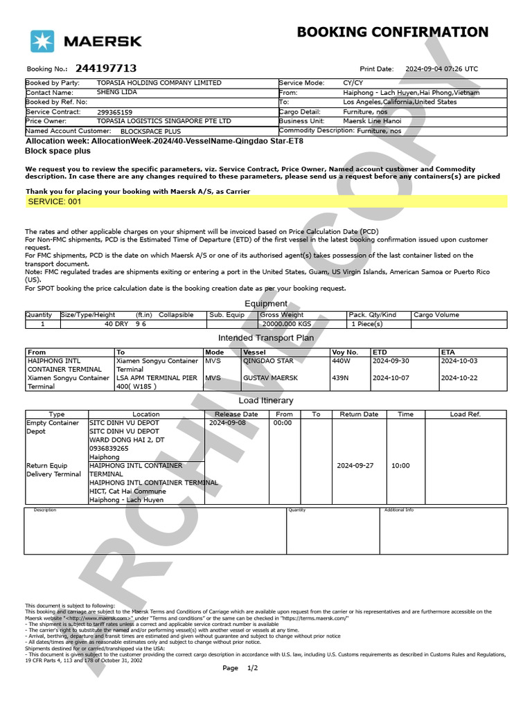 Archive Copy: Booking Confirmation | PDF