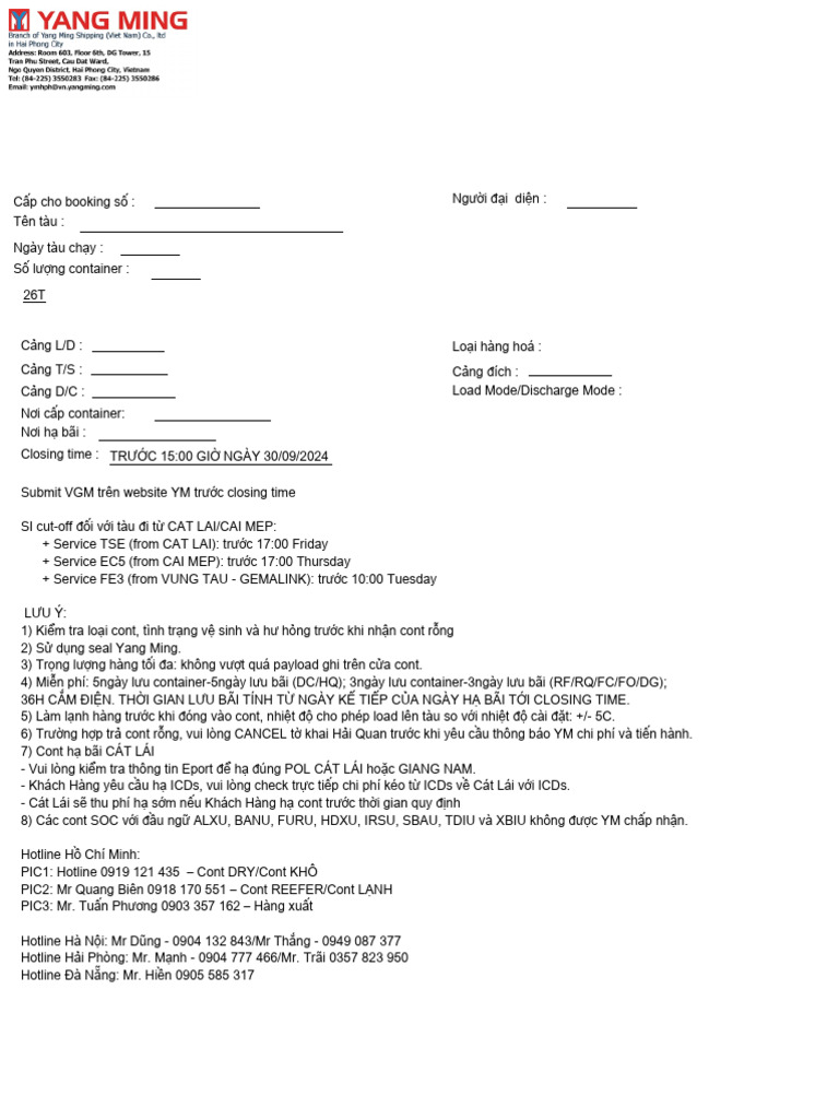 Booking Note: YMJAN492317796 Pride Pacific 057S / One Infinity 005W 02 ...